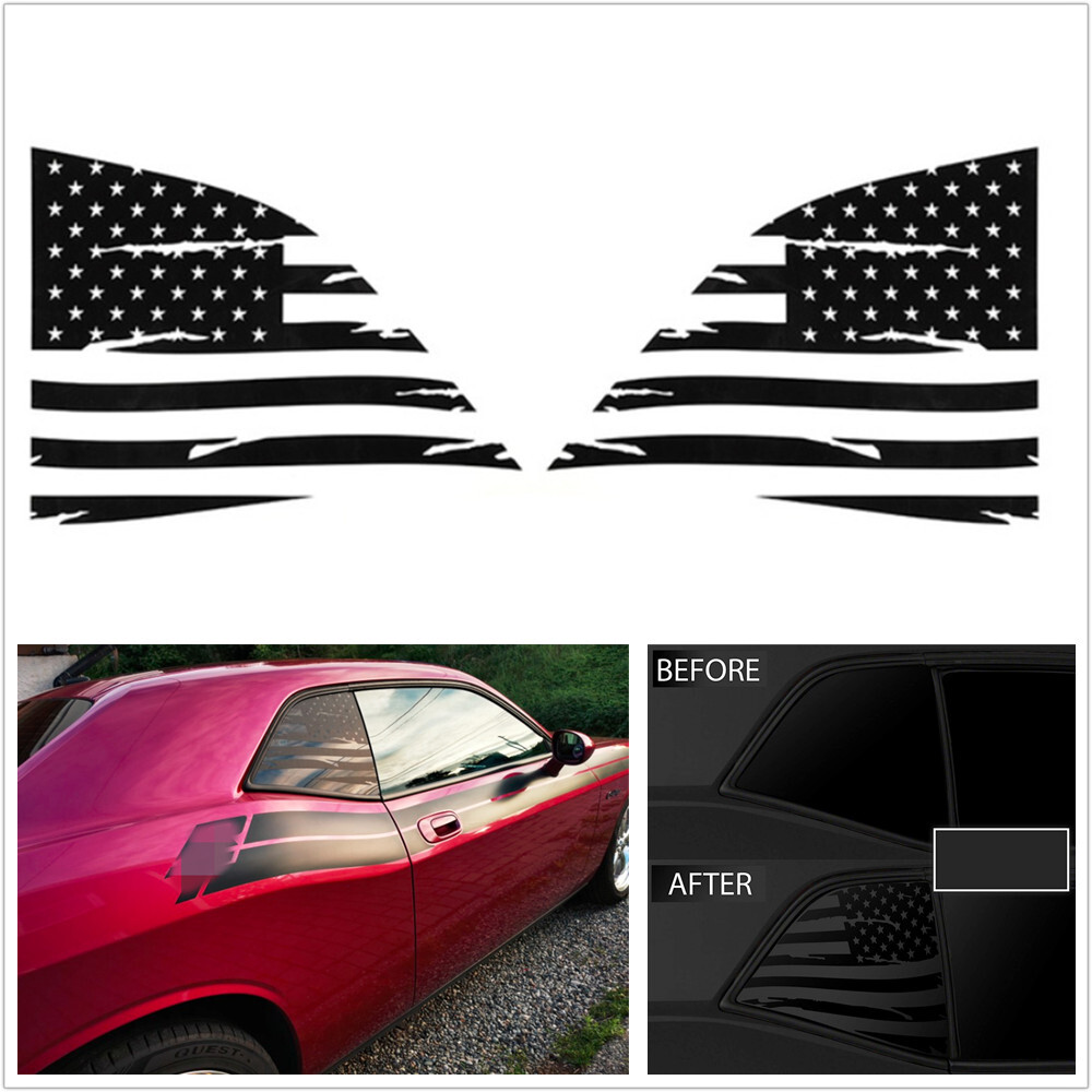 2x Distressed American Flag Car Window Decal Black For 2008-22 Dodge ...