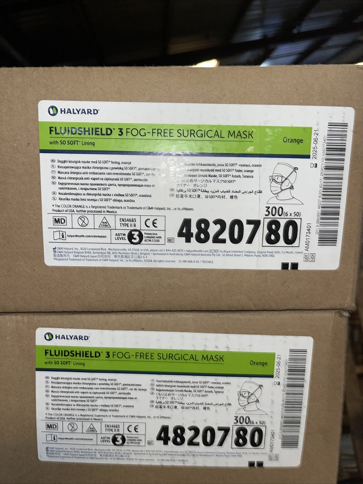 Halyard 48207 ORANGE FluidShield ASTM Level 3 Fog-Free Face Mask (Case ...
