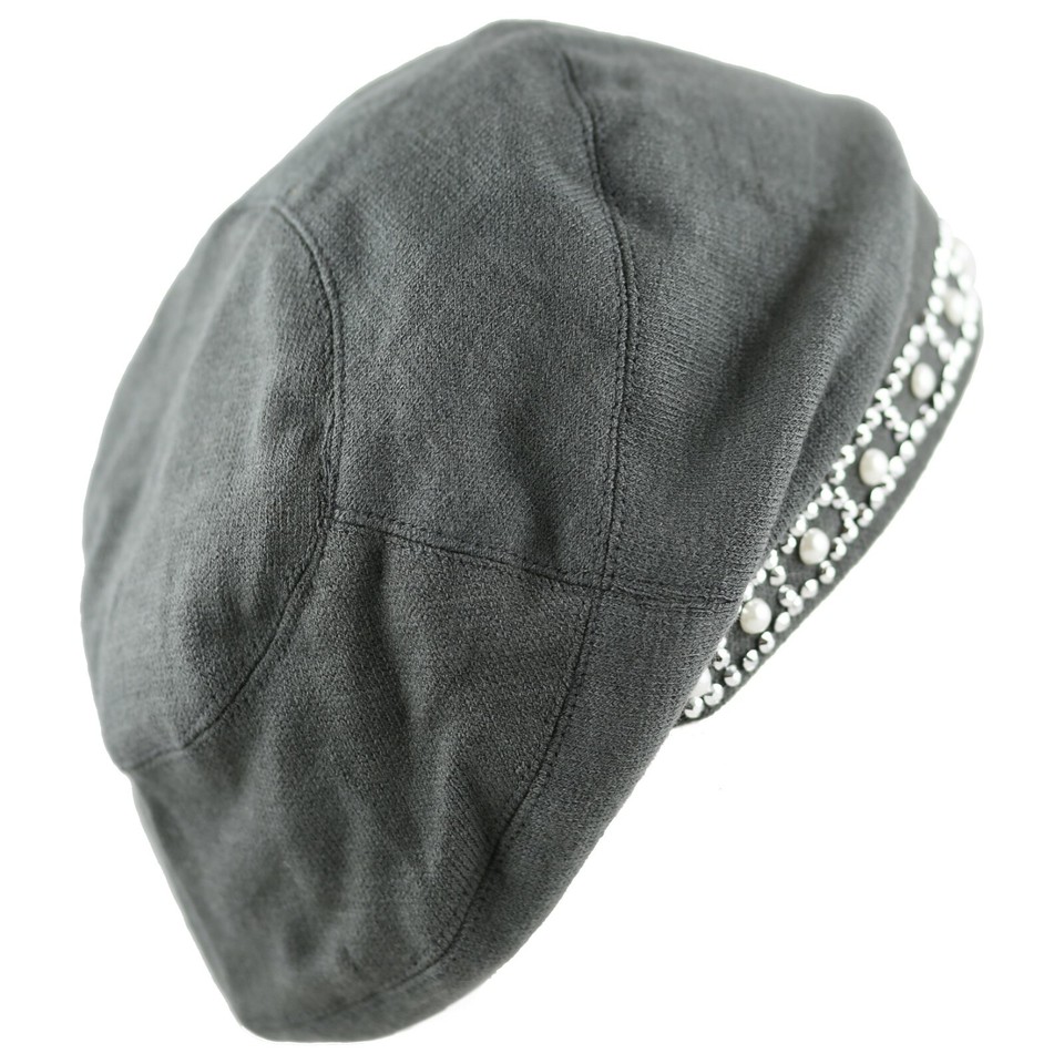 Beanie Hat - Fleece Lining Ribbon Beanie With Rhinestone and Pearls ...