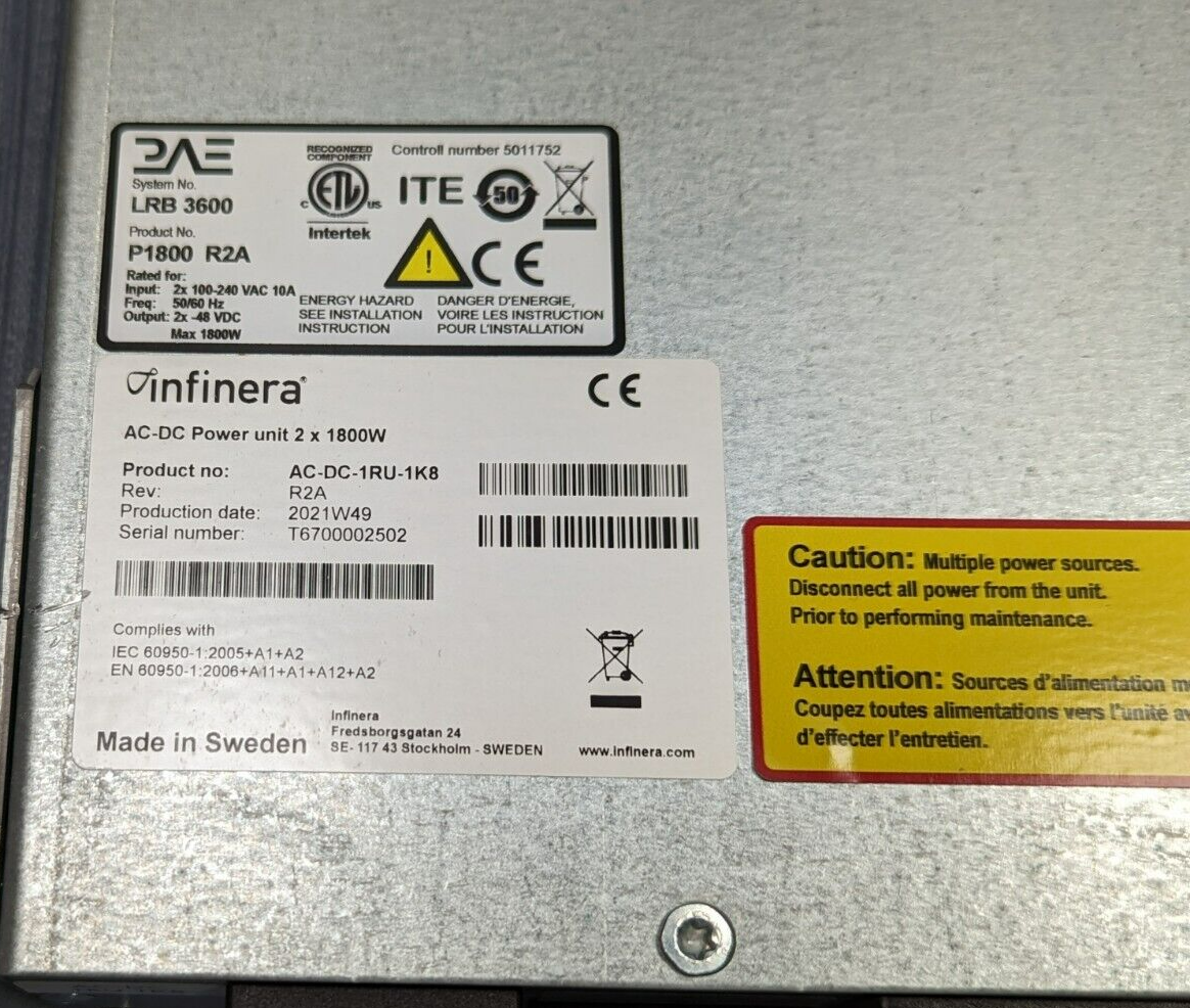 Infinera AC-DC-1RU-1K8 Rack Mounted PSU 1K8W (A+B PWR) Power Supply | eBay