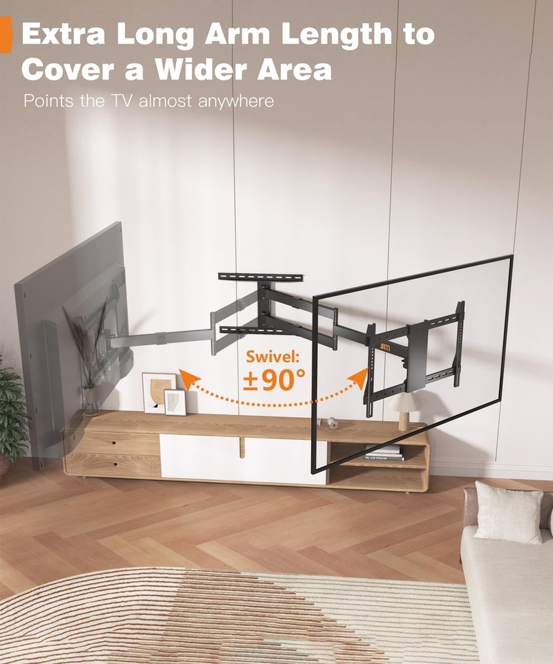47” Extra Long Arm TV Wall Mount for 37-80 Inch TV, Full Motion Corner ...
