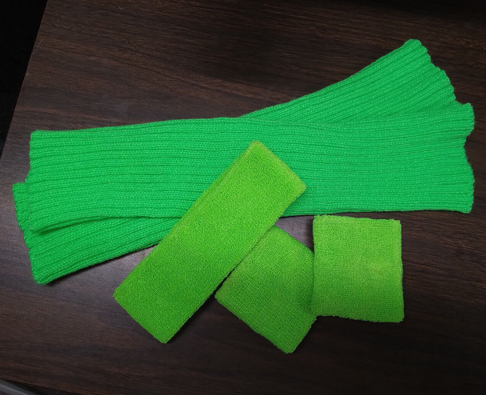 80s Neon Green Dance Workout Sport Cosplay headband sweatband leg ...