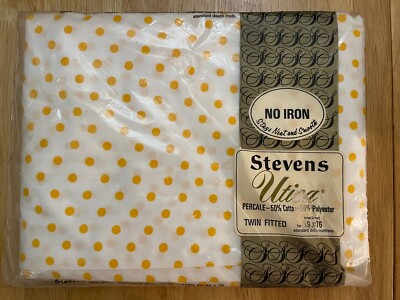 Stevens Utica Fitted Sheet Vintage No Iron 39x76 Yellow Mini Dot ...