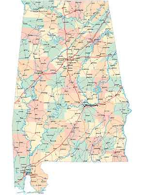 ALABAMA ROAD MAP GLOSSY POSTER PICTURE PHOTO county city state ...