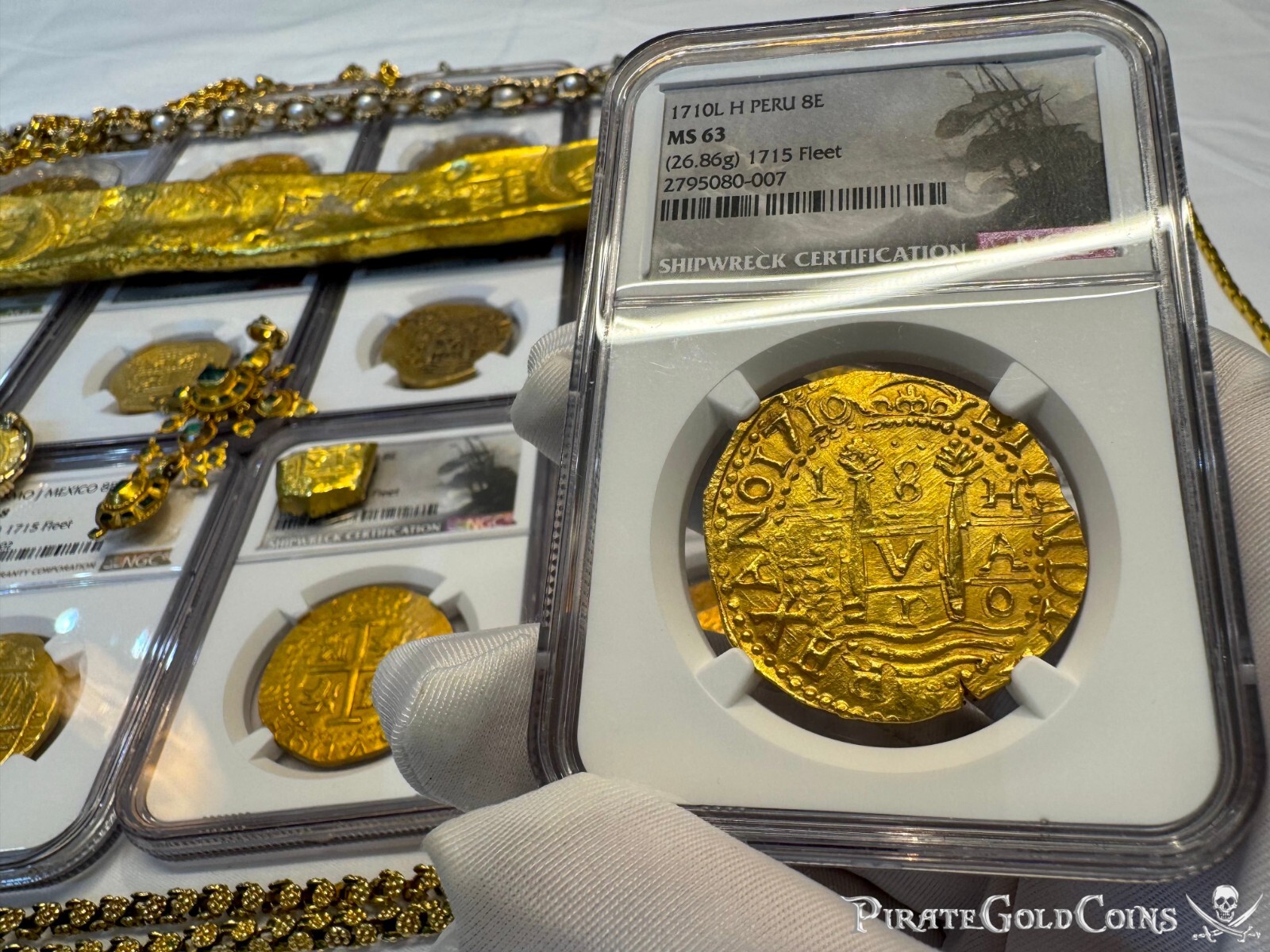 FINEST KN! PERU 8 ESCUDOS 1710 NGC 63 1715 FLEET SHIPWRECK GOLD ...