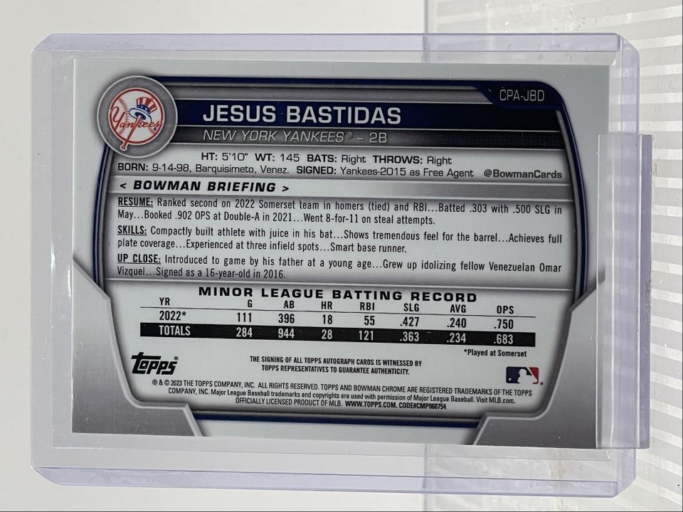 JESUS BASTIDAS 2023 BOWMAN CHROME 1ST AUTOGRAPH YANKEES AUTO Q0177 | eBay
