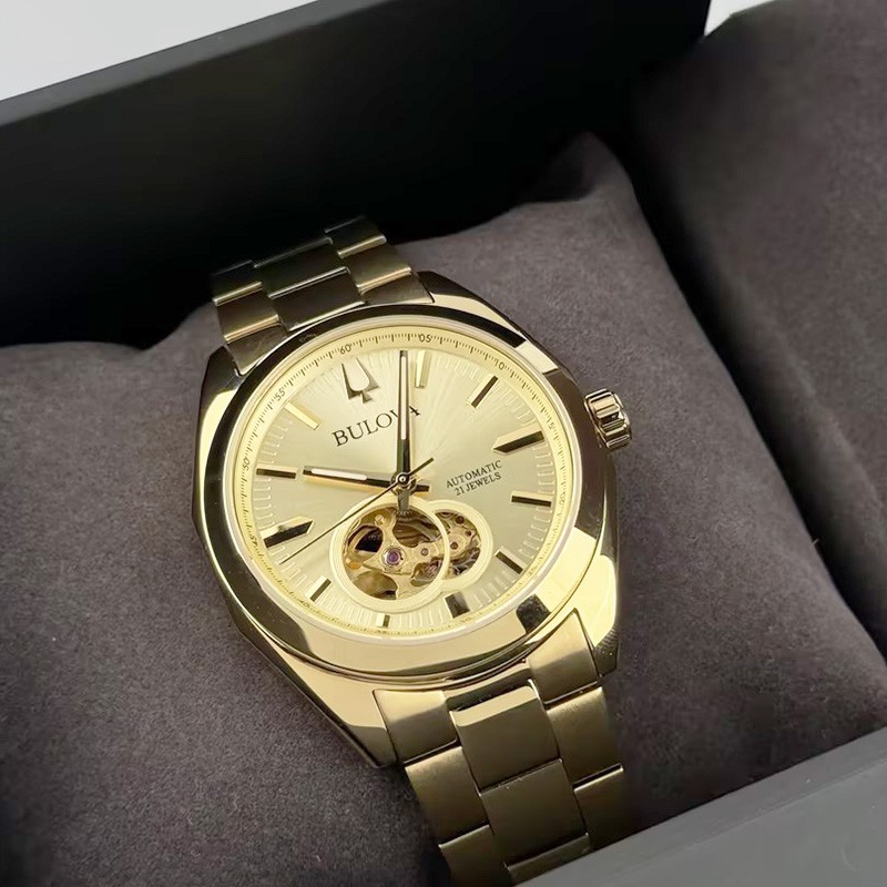 Bulova Surveyor 97A182 Gold Tone Dial Stainless Steel Men's Automatic ...