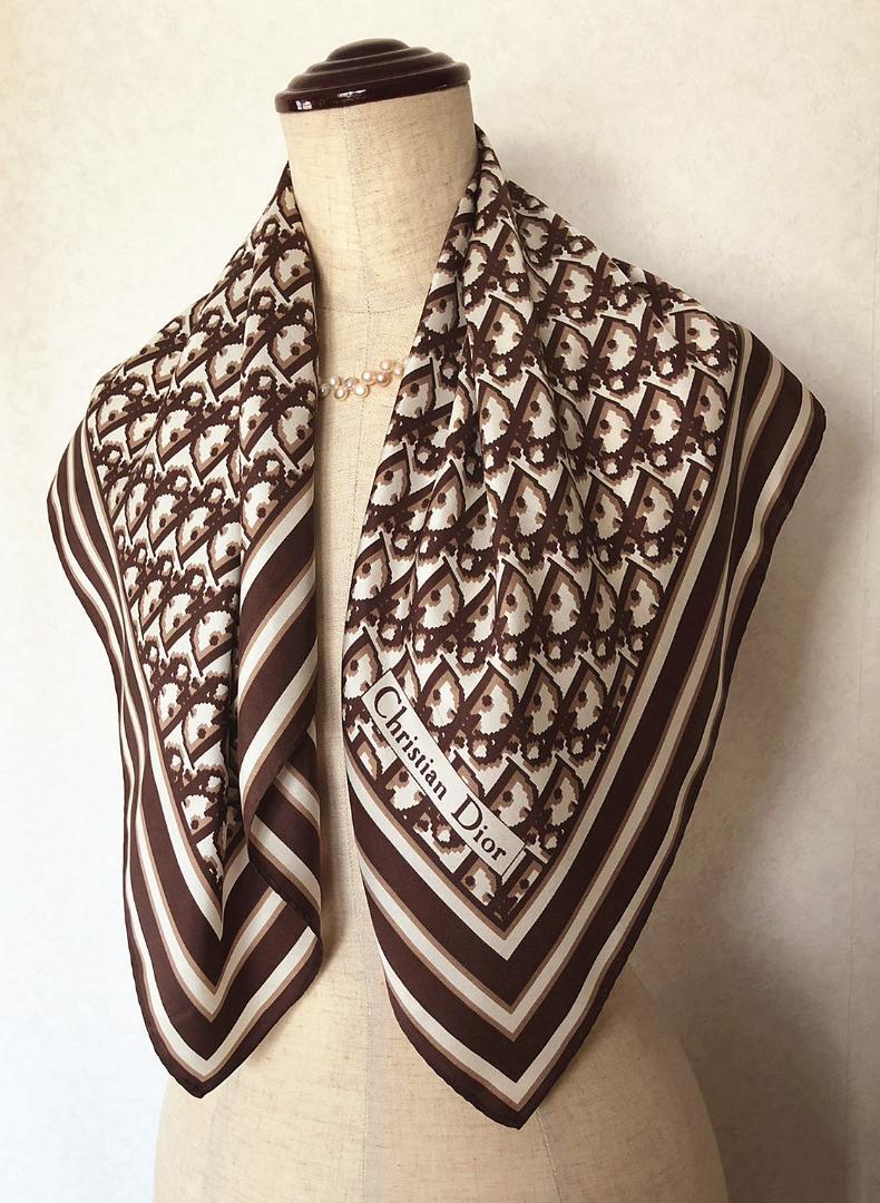 Christian Dior Trotter Silk Scarf Brown Monogram Print Large Christian Dior Trotter Silk Scarf Brown Monogram Print Large