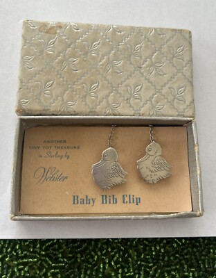 VTG Sterling Silver - WEBSTER Baby Duck Duckling Bib Chain Collar Clips ...