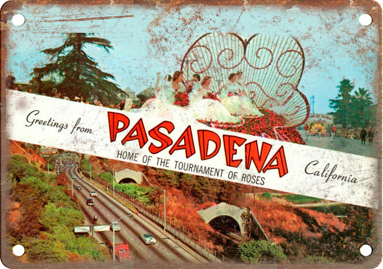 Pasadena California Greetings From Postcard 12" x 9" Retro Look Metal ...