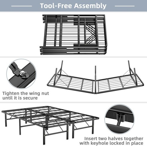 Full Size Bedroom Platform Bed Frame Heavy-Duty Steel Slats w/Tool-Free ...