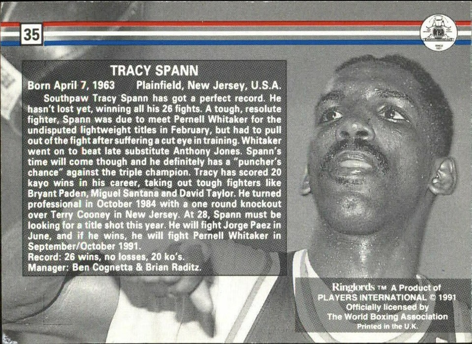 1991 RINGLORDS BOXING CARDS - Highly Collectible Card #35 - Tracy Spann ...