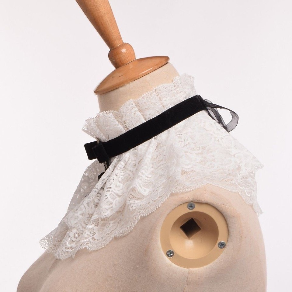 Victorian Lady White Neck Ruff Lace up Bowknot Edwardian Girls High ...