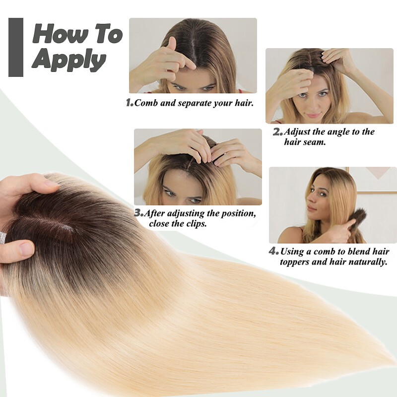 Clip in Remy Human Hair Topper Hairpiece Silk Lace Base Middle/Side ...