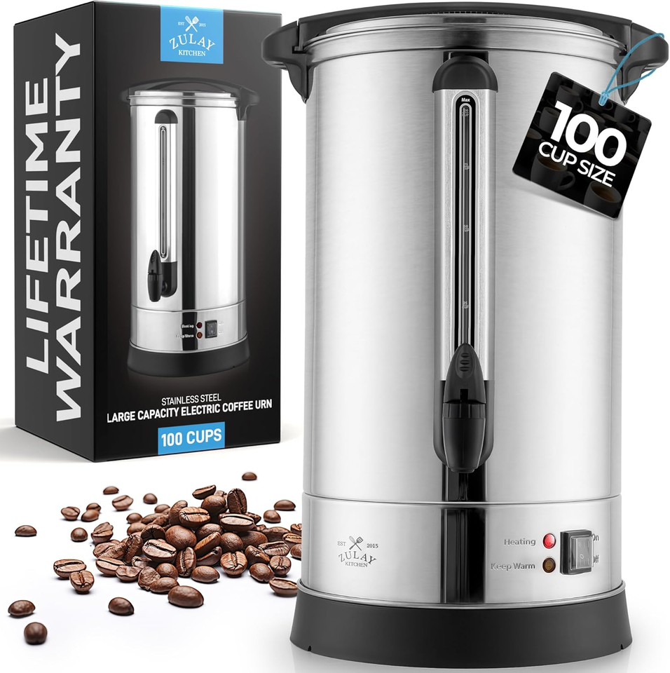 Zulay 100-Cup Commercial Coffee Maker - Stainless Steel Hot Water Urn ...