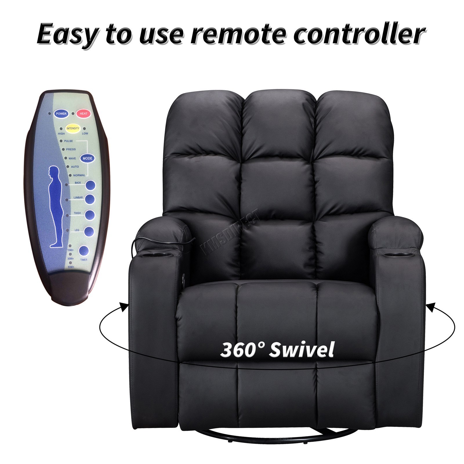 Massage Leather Sofa Recliner Chair Rocking Swivel Armchair Remote ...