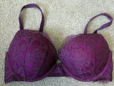 Victoria's Secret Dream Angel Push-Up Bra 34D Burgundy Floral Lace ...