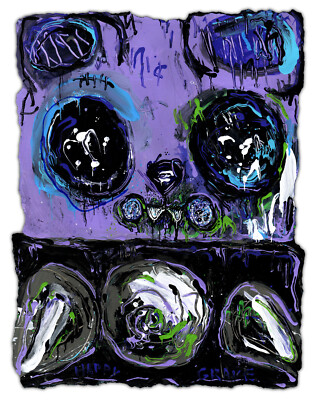 HAPPY GRAVE original mixed media Painting 2023 surreal "KINK BEAR II ...