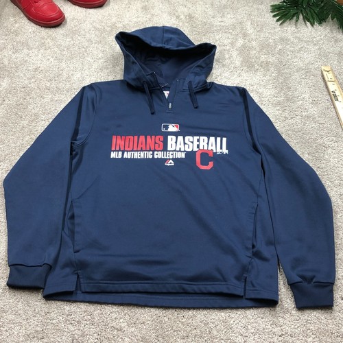 Vintage Cleveland Indians MLB Majestic Navy Blue Pullover Hoodie Mens ...