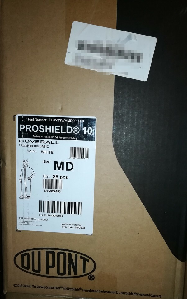 Case of 25 DuPont Coverall with Hood, Tyvek, Proshield, M L XL 2XL 3XL ...