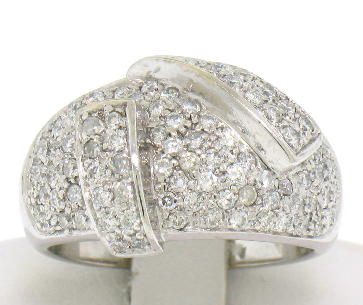 14k White Gold Wide 1.50ctw Pave Diamond Domed Wrap-Around Band Dinner ...