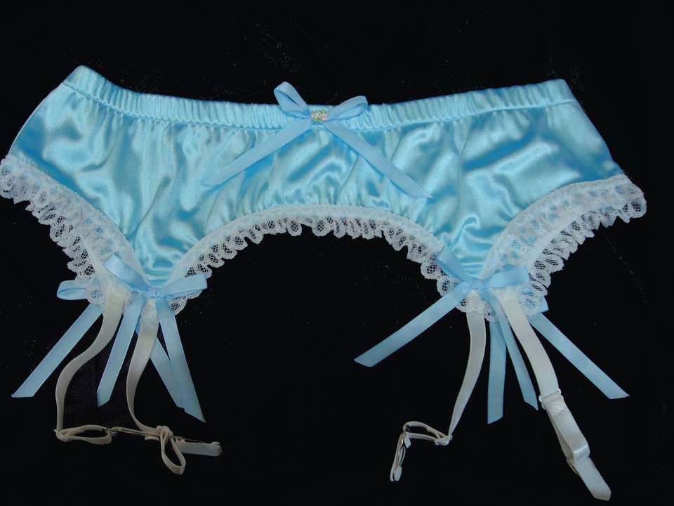 Nel-jen Adult Sissy 4 Strap Lt. Blue & White Garter Belt - SATIN & LACE ...