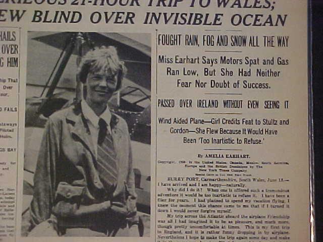 VINTAGE NEWSPAPER HEADLINES~AMELIA EARHART 1st WOMAN ATLANTIC PLANE ...