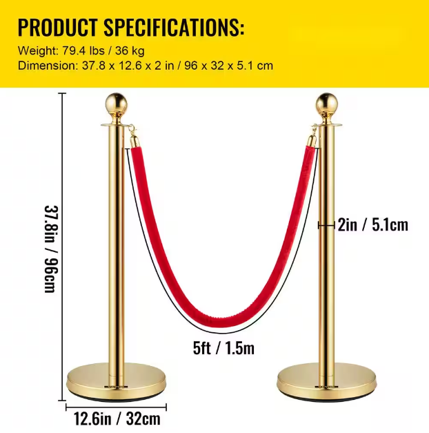 Ropes and Posts Red Velvet Stanchion with Ball Top Barrier Stainless ...