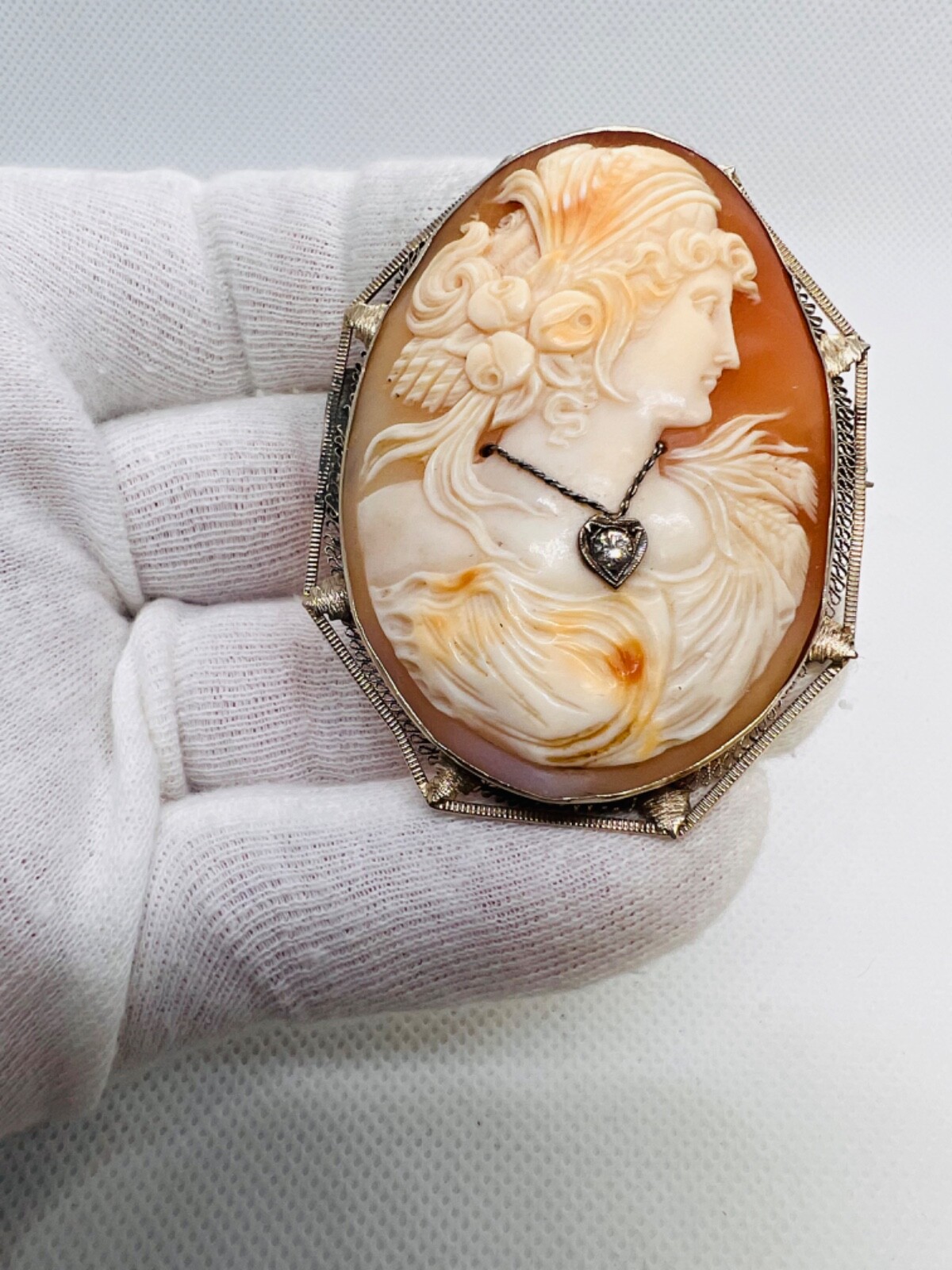 Victorian 1880 Carved Shell Cameo Goddess Flora 14k Gold, Dia, 2.4”x1.8 ...