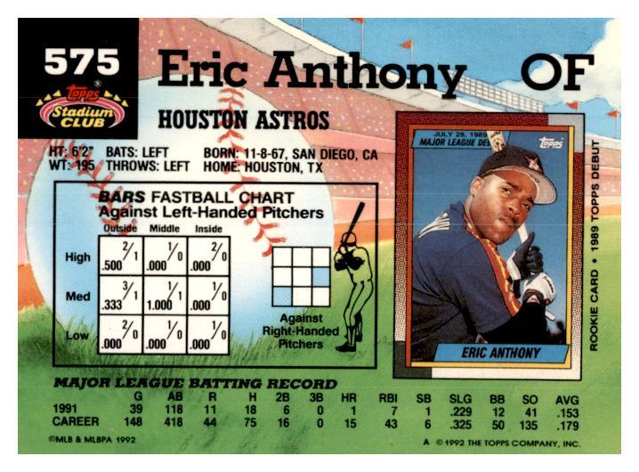 1992 Stadium Club #575a Eric Anthony Houston Astros | eBay