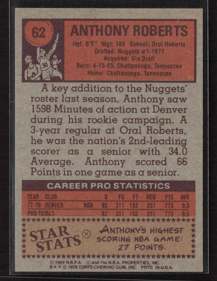 1978 Topps #62 Anthony Roberts EX/NM | eBay