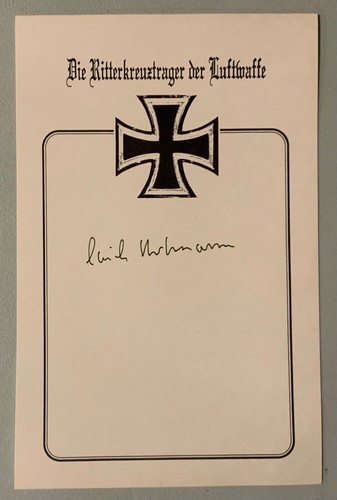 WWII German Luftwaffe Ace Pilot Erich Hartmann Signed Book Plate Knight ...
