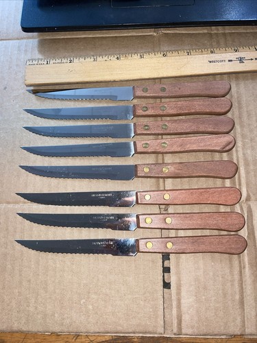 8 Vintage Brand Ware Stainless Steel Steak Knives with Wooden Handles ...