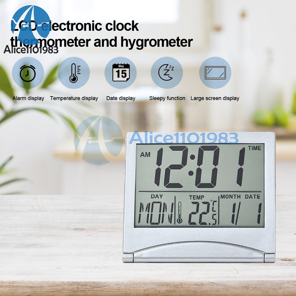 Digital Deck Clock Foldable Calendar Temperature Timer Alarm Clock LCD ...