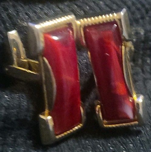 Anson Gold Tone Rectangle Men's Cuff Links with Red Ruby Style Center ...
