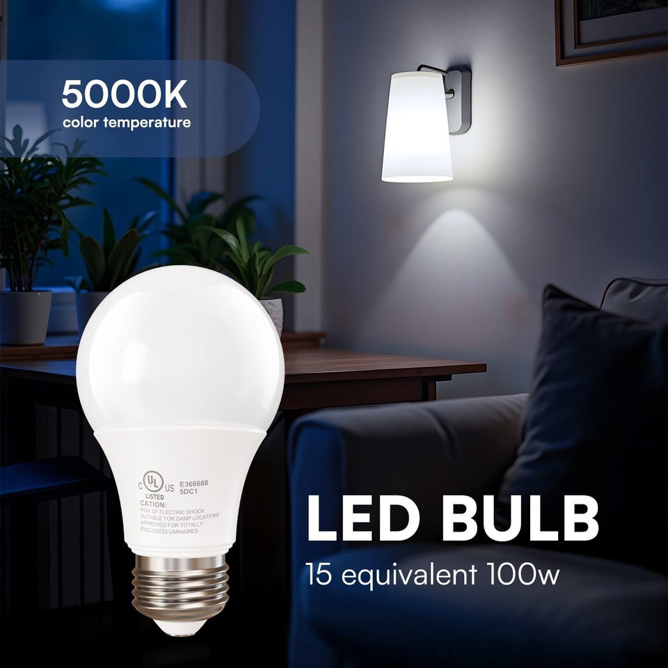 100W Equivalent LED Light Bulb 1500 LM A19 5000K Daylight NonDimmable ...