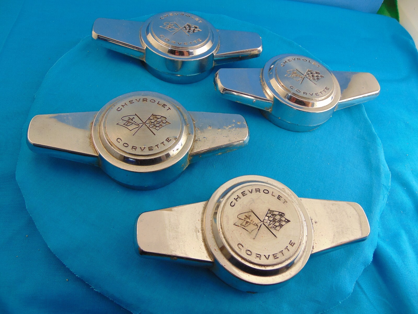 FOUR 1956-1962 Chevrolet Corvette Hub Cap Spinners Used Aged Original ...