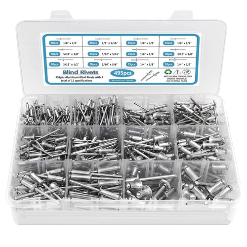 495Pcs Pop Rivets Assortment Kit，Pop Rivets Blind Rivets for Metal ...