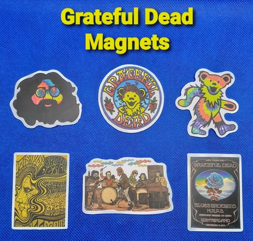 6 Grateful Dead Inspired Magnets Dancing Bear Jerry Garcia Deadhead ...