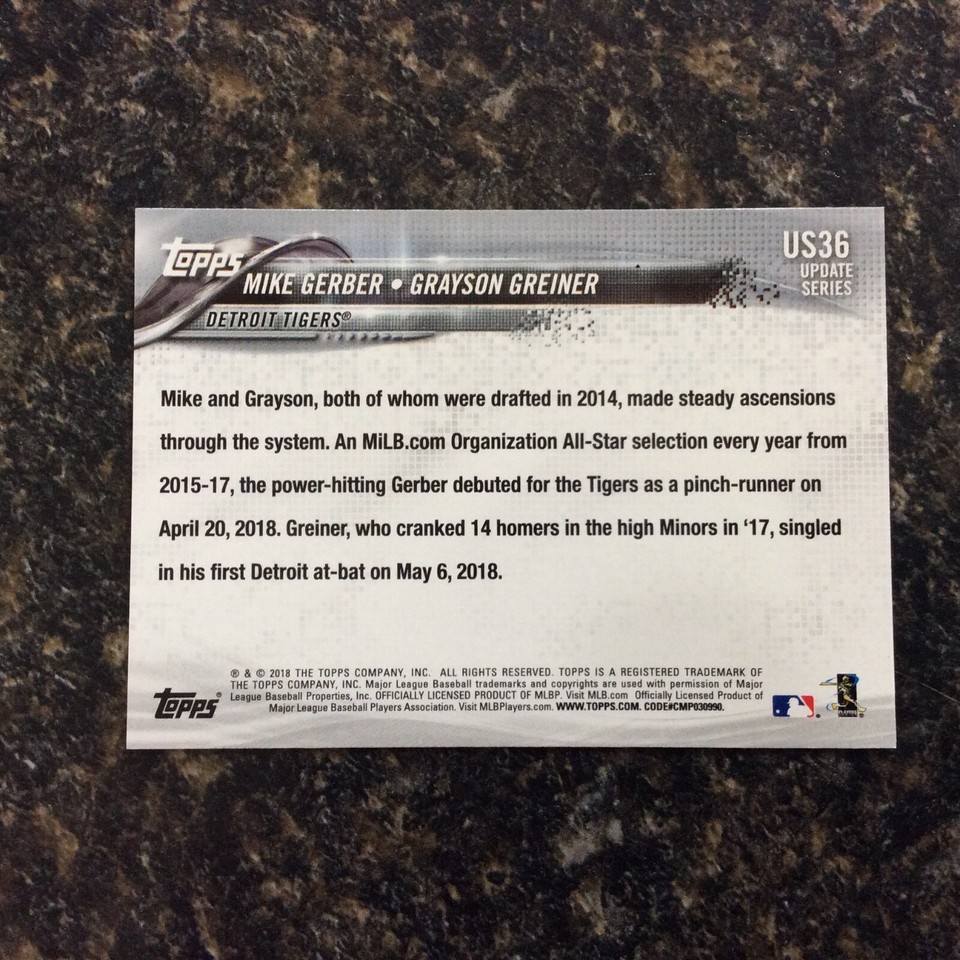 2018 Topps Update US36 Mike Gerber Grayson Greiner Rookies Detroit ...