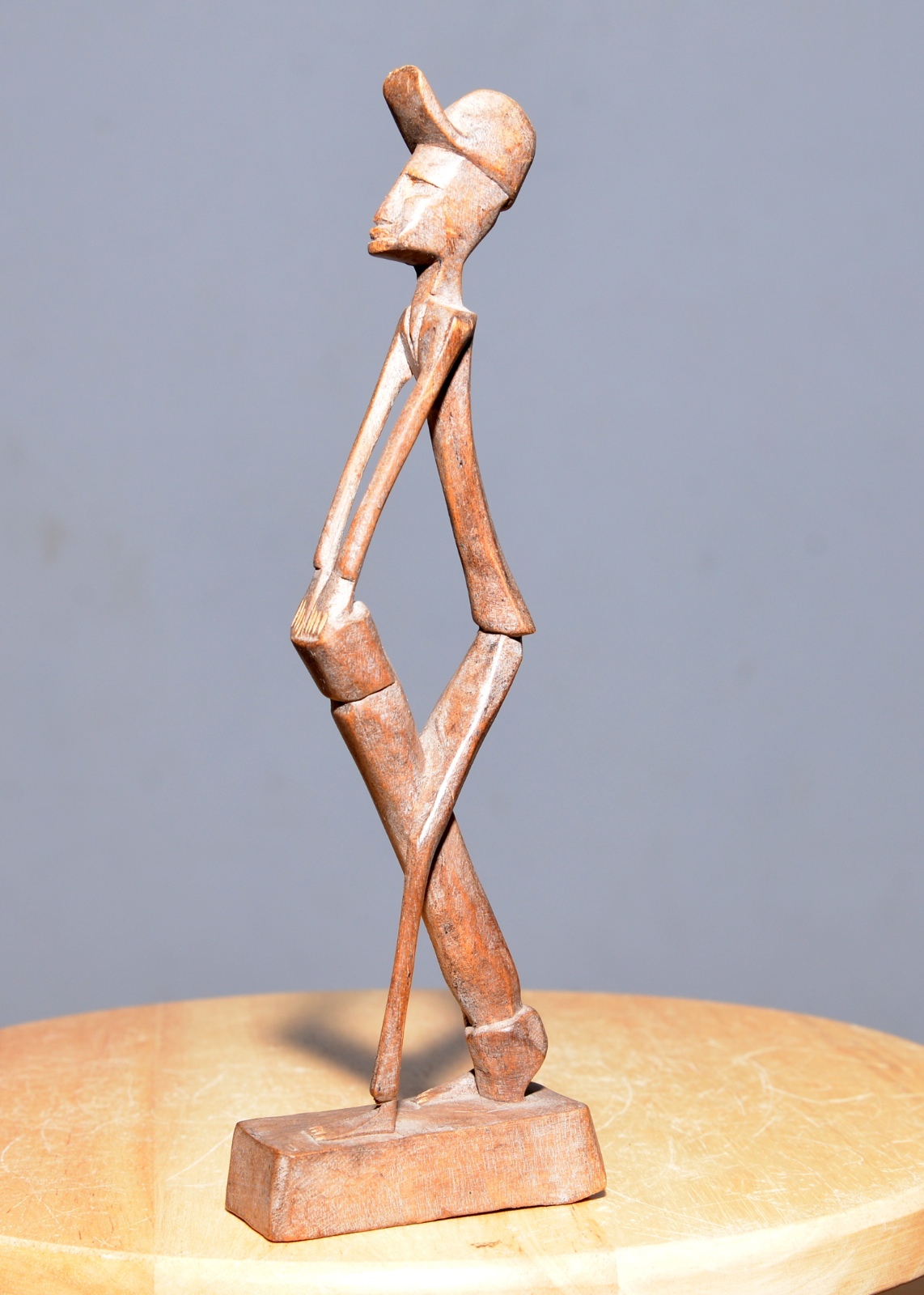 VTG HAND CARVED WOOD MAN PLAYING BONGO DRUM AFRICAN FOLK STATUE ...