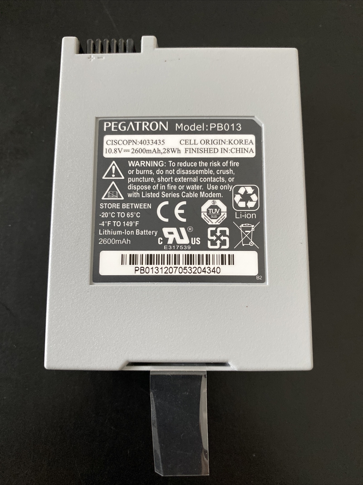 PEGATRON Cable Modem Battery Pack PB013 FOR DPC3939 DPQ3925 DPQ3212 NEW ...