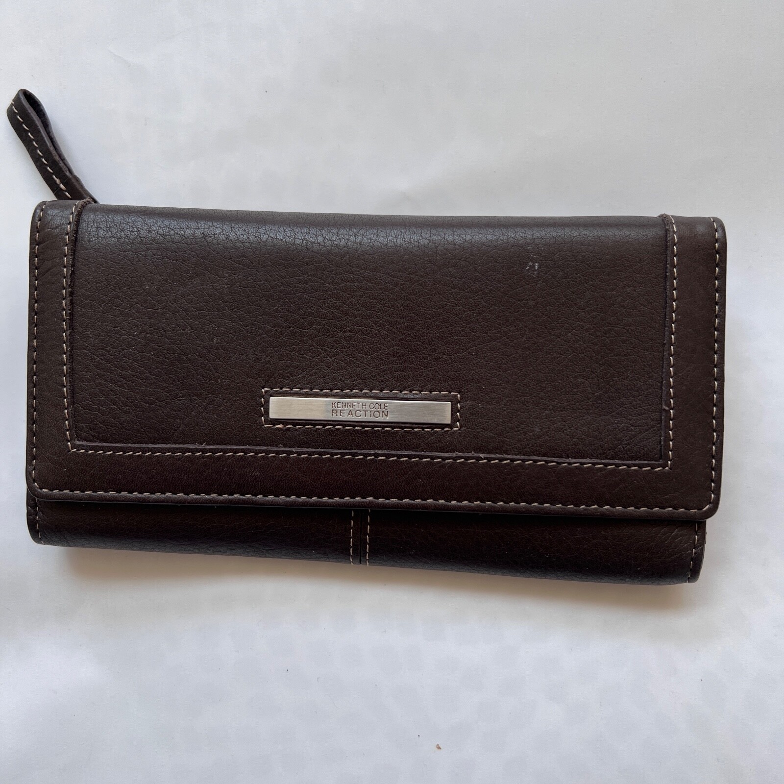 Kenneth Cole Reaction Wallet Tri Fold Brown 14 Card Slots DL Bills Zip ...