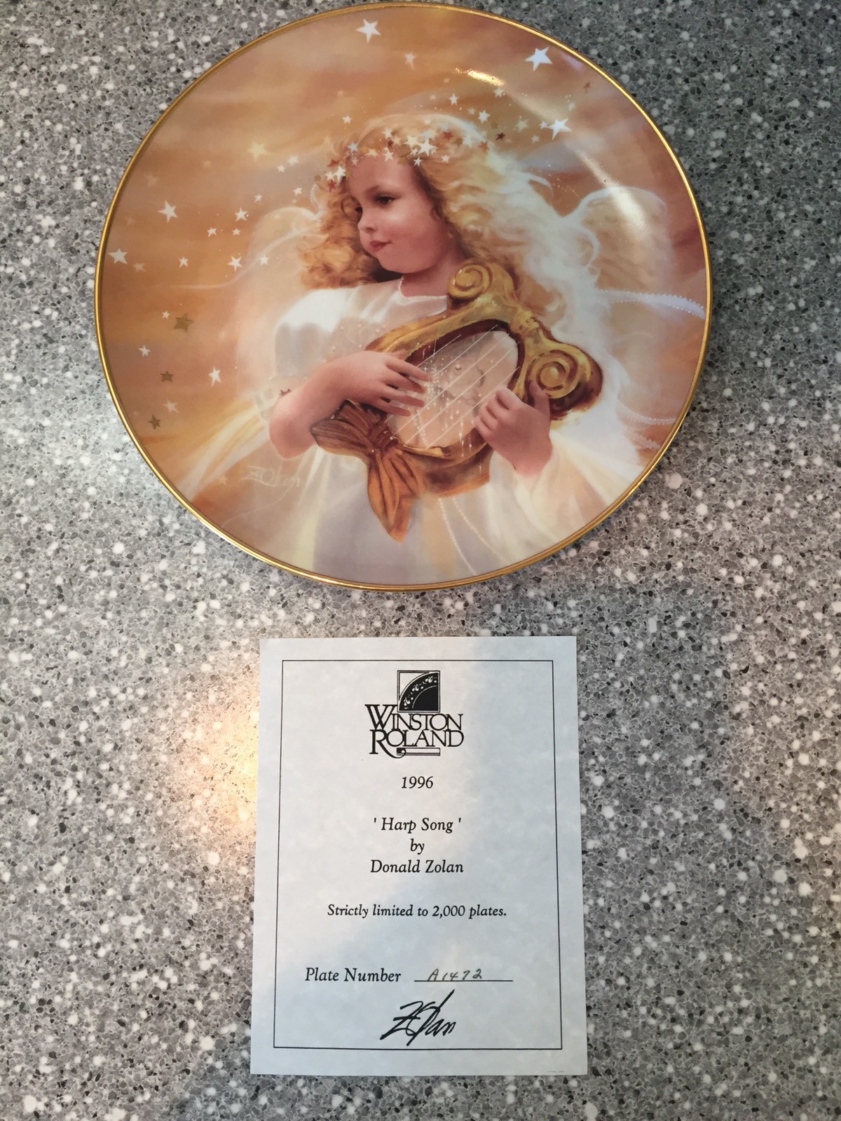 Donald Zolan HARP SONG collector plate HTF Blond Angel 23kt gold | eBay