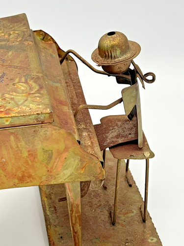 VINTAGE TIN Copper GRAND PIANO WIND-UP MUSIC BOX GIRL PLAYING Music Box ...