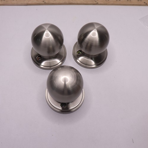 (3-Pk) Round Door Handles Ball Style Half Dummy Brushed Nickel ...