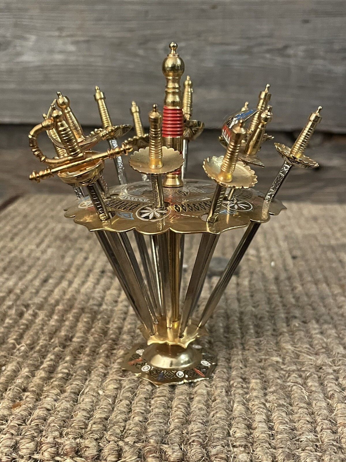Vintage Toledo Mini Sword Brass Cocktail Picks Swords And Holder | eBay