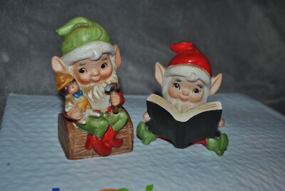 VTG HOMCO 5406 S/2 Xmas Elf Gnome Reading Book 4" Toymaker 4.75 ...