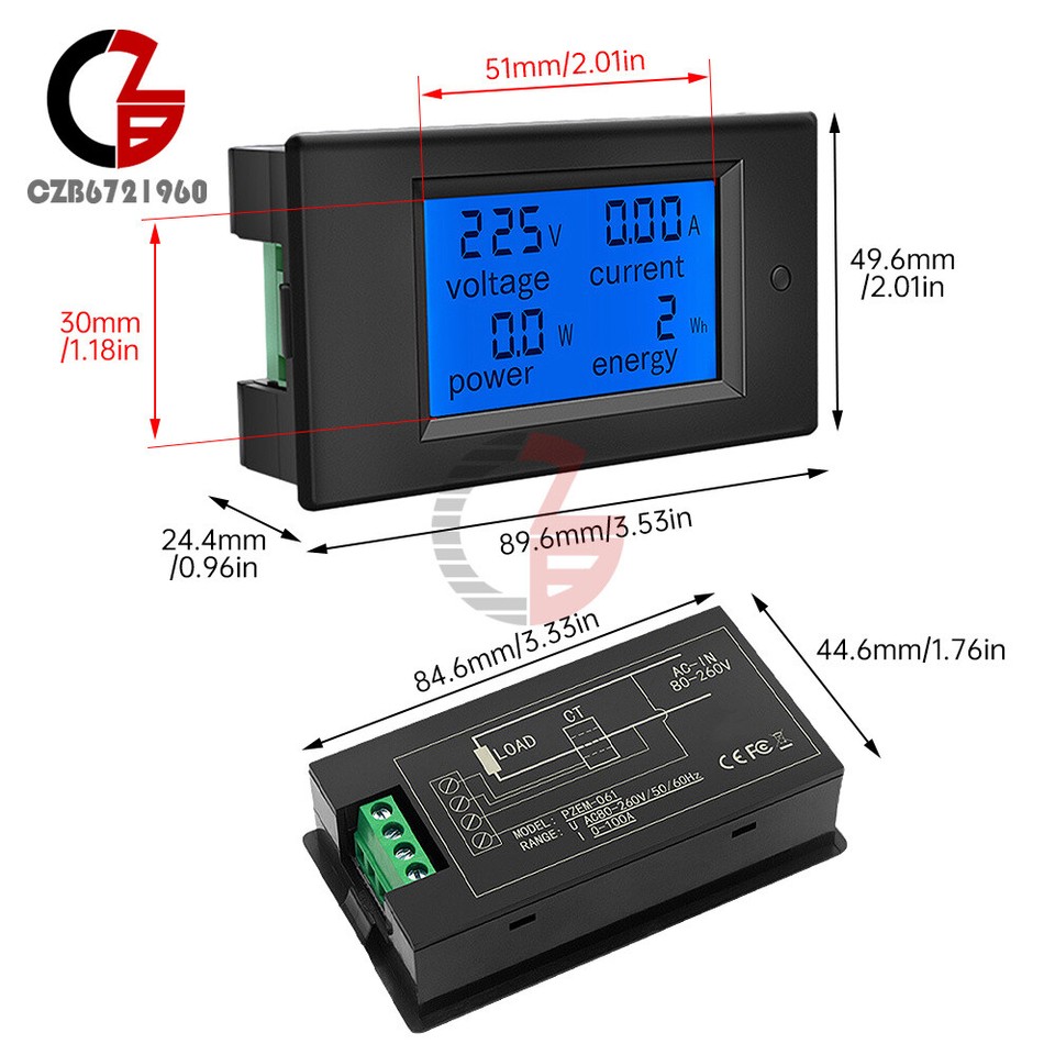 AC 20A 63A 100A LCD Panel Meter Monitor Watt Kwh Power Energy Voltmeter ...