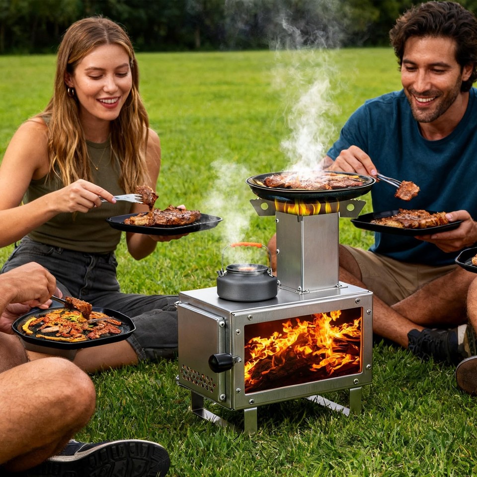 Folding Wood Burning Stove Stainless Steel Camping Tent Stove, Portable ...